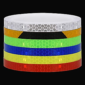Reflective Tape Outdoor Safety Warning Lighting Sticker Waterproof Bike Reflector Tape for Car, Bicycle, Motorcycle Rim Self-Adhesive DIY Decoration (6 Colors-Blue Red Green White Yellow Black+orange)