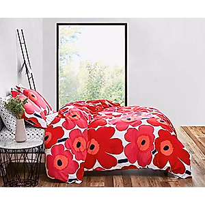 Marimekko - Queen Comforter Set, Cotton Bedding with Matching Shams, Lightweight Home Decor for All Seasons (Unikko Red, Queen)