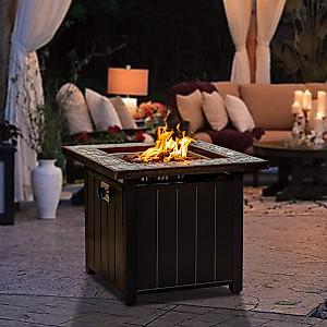 OutVue 30 inch Real Slate Propane Fire Pit Table, Gas Fire Pits for Outside Patio,50000 BTU Propane Fire Pits with Lid &Lava Rocks,Firepit for Garden,Yard