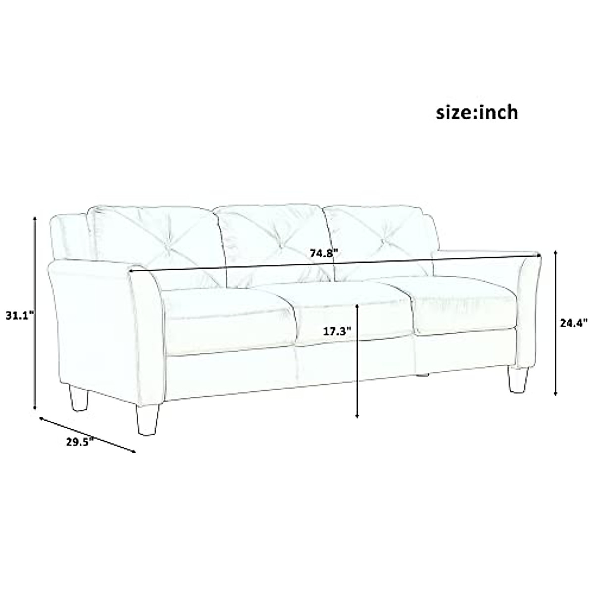 P PURLOVE 3 Pieces Polyester Blend Button Tufted Sofa Set, Living Room Furniture Set, 1 Armchair, 1 Loveseat, 1 Sofa (Gray)