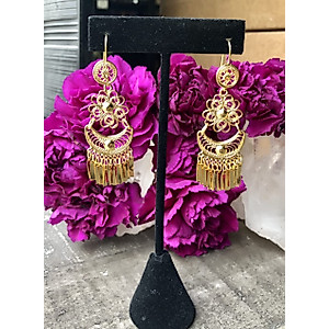 Folklorico Dance Mexican Gold Filigree Earrings, Small Flower Dangle, Day of the Dead, Mexican Earrings