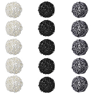 Since 15 Pieces 2inch Black White Grey Wicker Rattan Balls Sphere Orbs Vase Fillers for Christmas Party Wedding Baby Shower Garden Hanging Decor Aromatherapy Accessories