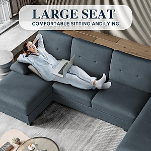 Meilocar Sectional Couches for Living Room, 4 Seat Sofa Set U-Shaped Couch with Wide Chaise, 106in Large Sofa Modern Fabric Couch with Oversized Seats (Grey)