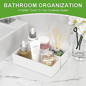 Lixple Utensil Organizer Silverware Drawer Organizer - Set of 2, Stackable Kitchen Organization, Bamboo Storage Box Tray for Kitchen Gadgets Bathroom Countertop (White)