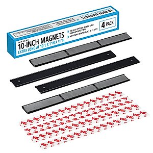 IMPRESA [4 Pack Extra Long Magnets with Optional Adhesive Back for Fireplace Blocker Blanket Fireplace Insulation - 10 Inch Strong Magnets to Secure Fireplace Blanket, Appliances, DIY Projects &More