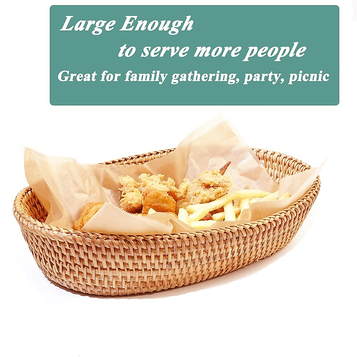 12.6 Inch Woven Bread Basket Fruit Basket for Kitchen Counter Wicker Handmade Long Bread Serving Basket Food Organizer Display Basket Storage Basket for Spoon Fork Napkin