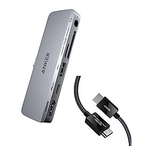 Anker USB C Hub for iPad, 541 USB-C Hub (6-in-1) with 4K HDMI Port, Multi-Function USB-C Port, USB-A Data Port (Gray) 8K@60Hz HDMI Cable