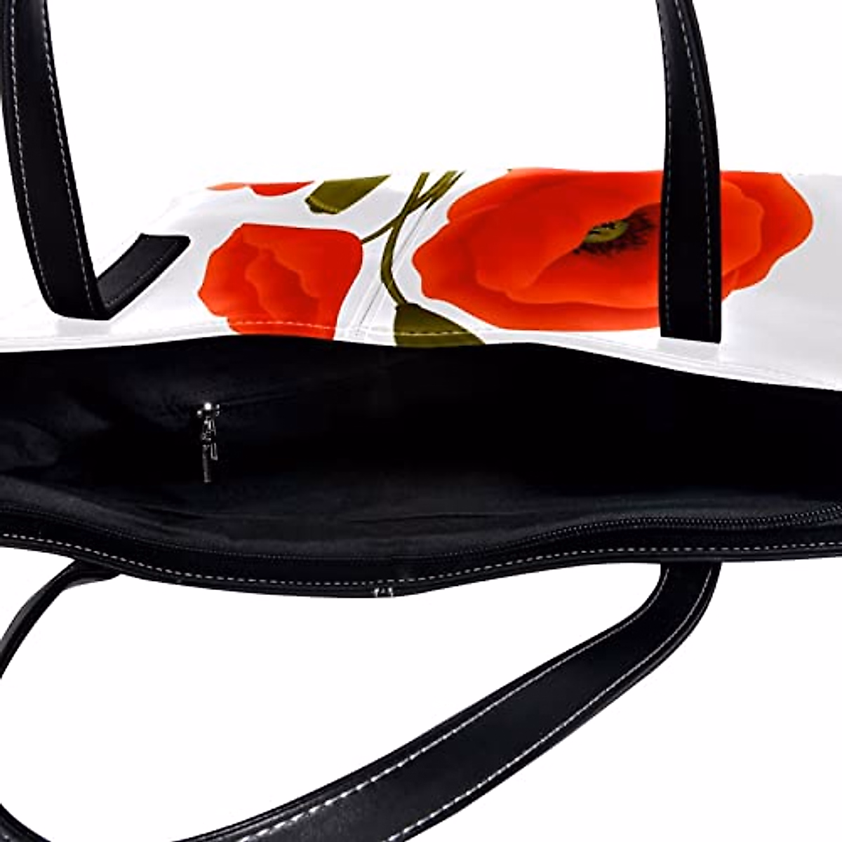 Tote Shoulder Bag for Women, Large Leather Handbags for Travel Work Beach Outdoors Red Poppy Flowers Floral