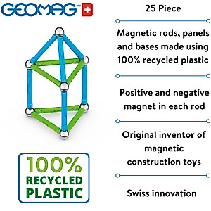Geomag Magnetic Toys Classics 25-Piece Building Set for Kids Ages 3-99 | Swiss-Made STEM & STEAM Authenticated Educational Toy Made from 100% Recycled Plastic | Creative Learning Play