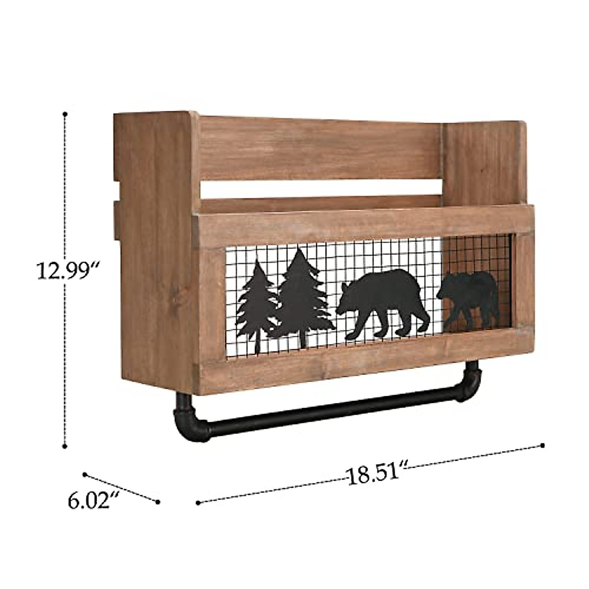 Synovana Cabin Style Hanging Towel Rack with Bar Farmhouse Wooden Floating Shelf Bear Wall Decor Rustic Wall Mounted Storage Towel Rack for Bathroom Kitchen Living Room Home Decor