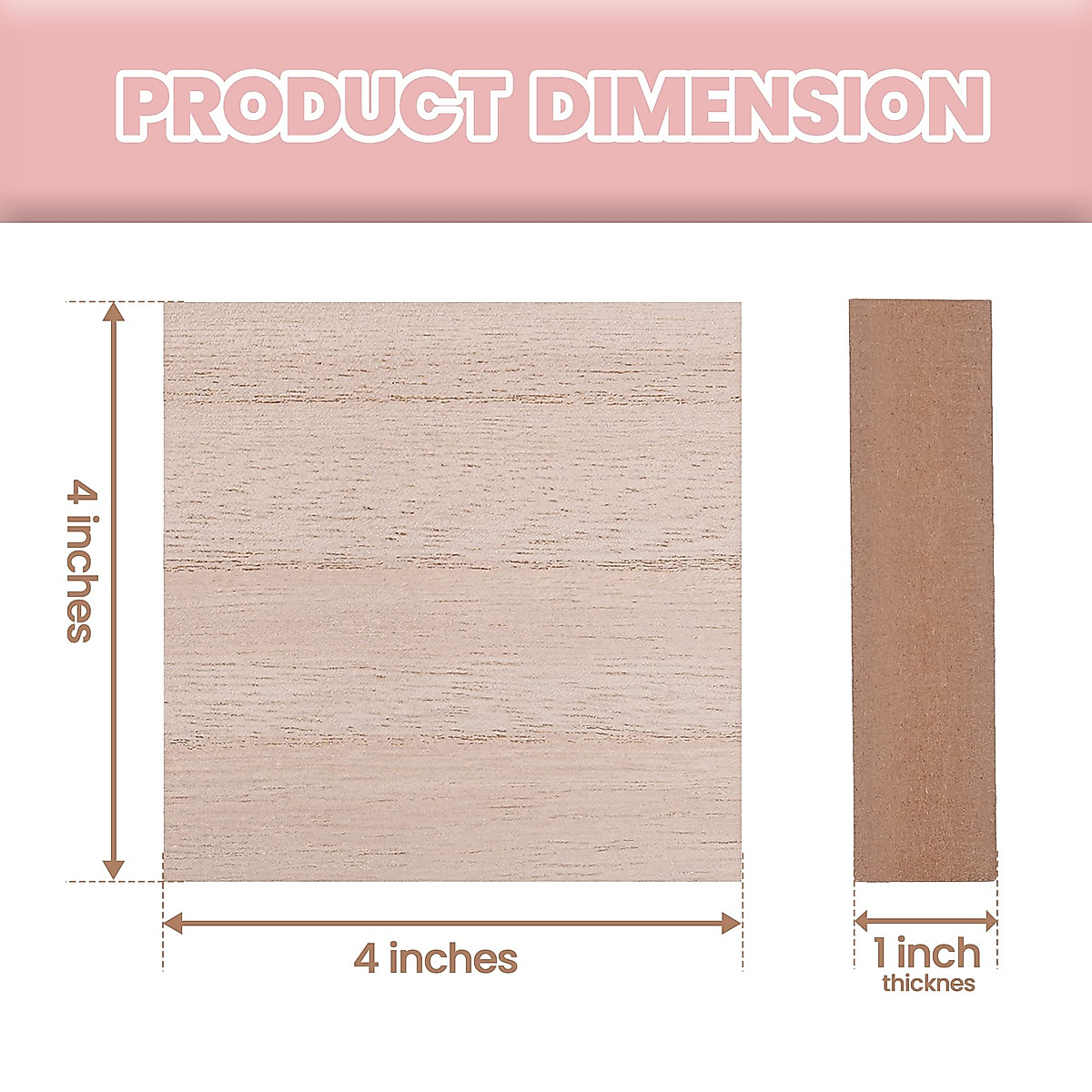 (8-Pack) - 4” x 4” Wooden Blocks for Crafts - 1-Inch Thick Square MDF Blocks - Smooth Surface with Wood Grain Pattern - Highly Customizable Blank Wood Squares