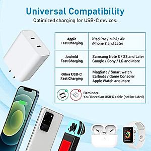 Knofarm Type C Charger, iPhone Charger, Dual Port 40W USB C Wall Charger Fast Charging Block for iPhone 14 13 12 Pro Max SE iPad Pro Air Mini Galaxy Pixel PD 3.0 USBC Power Adapter Plug Cube Box Brick