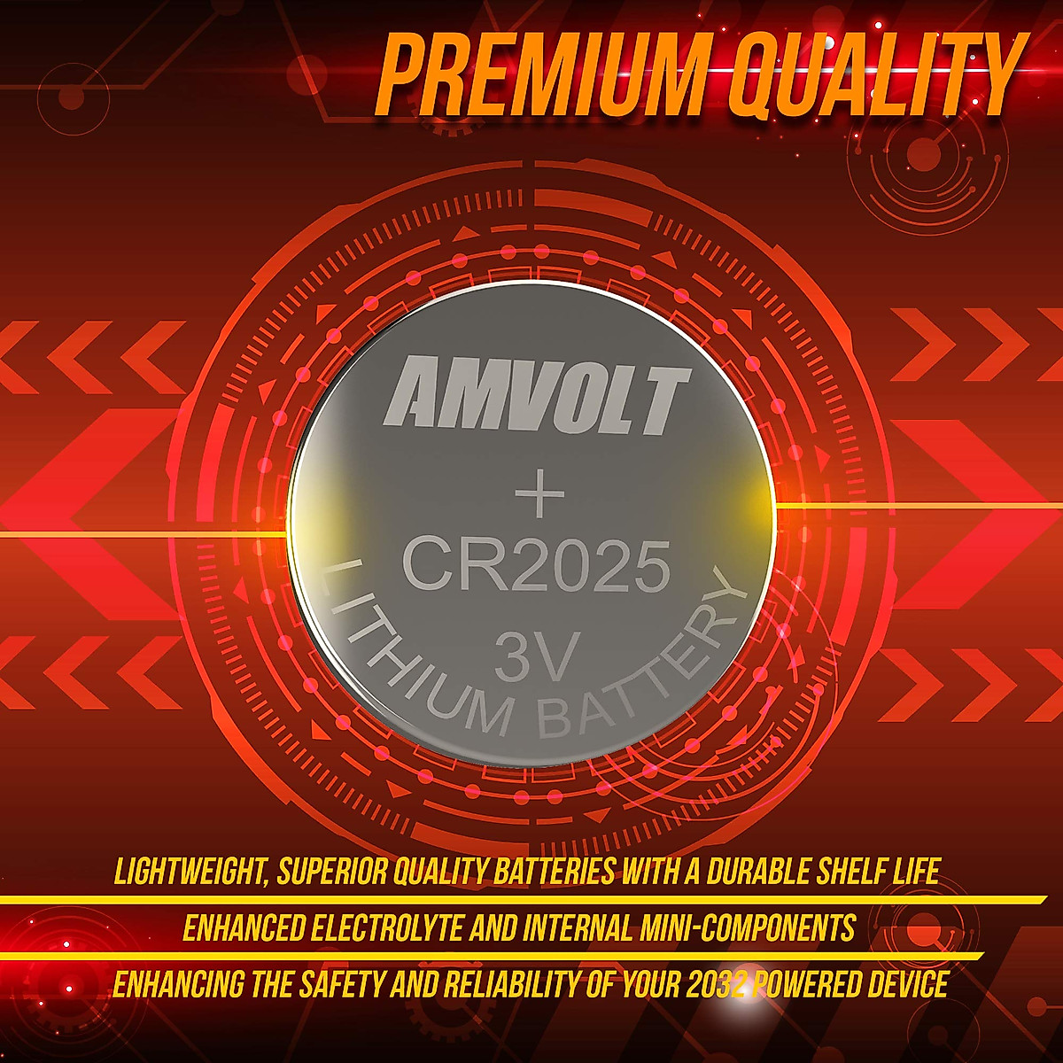 AmVolt- Pack of 8 CR2025 Batteries, 220mAh 3 Volt Lithium Battery, Long Lasting Coin Cell 2030 Batteries for Small Electronic Devices