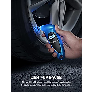 AstroAI Digital Tire Pressure Gauge 150 PSI 4 Settings for Car Truck Bicycle with Backlit LCD and Non-Slip Grip Car Accessories, Blue