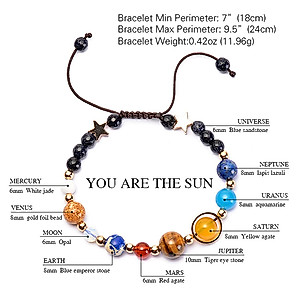 GelConnie Solar System Bracelet Universe Galaxy Bracelet The Eight Planets Guardian Star Bracelets Charm Stretch Bracelet Stone Beads Bracelet Meditation Relax Bangles Healing Gifts for Women, Men