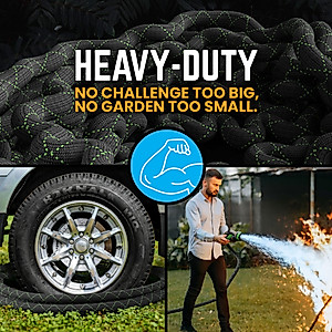 PowerFlow Garden Hose, NON-EXPANDABLE 50 Feet Premium Quality Stainless Steel Metal Water Hose with Durable Fabric Skin, Hose For Commercial, Residential Use, Bonus 10-way Spray Nozzle (50 Ft, Black)