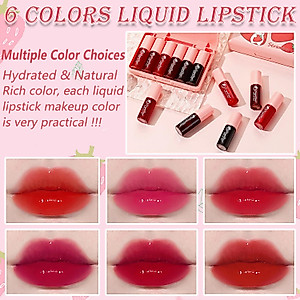 Yishifa 6 Colors Lip Tint Stain Mini Liquid Lipstick, Korean Lip Gloss Moisturizing Natural Velvet Lip Tint, Waterproof Longwear Liquid Blush & Lip Stain, Vivid Color