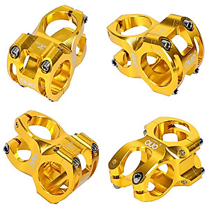 Bicycle Handlebar Stems 35MM Aluminum Alloy CNC Ultra Light Hollow Short Handlebar Riser for Most Bicycle, Road Bike, MTB, BMX, Fixie Gear, Cycling (Gold)