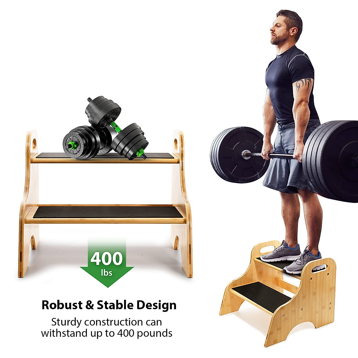 Ollieroo Bamboo 2 Step Stool, Heavy Duty Kids Step Stool with Non-Slip Stepping Surface, Stepping Stool for Kids Adults, Toddler Step Stool for Bathroom Sink Kitchen Counter Bedside(Natual)