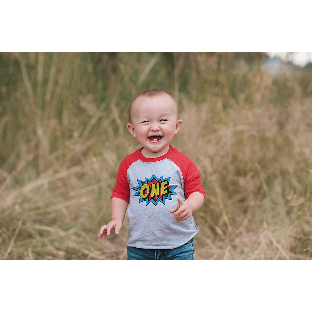 7 ate 9 Apparel Boy's Birthday Superhero One 1st 1 First Birthday Red Raglan 18 Months