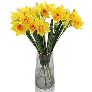 Hananona 10 Pcs Artificial Daffodils Flowers Narcissus Spring Flower Fake Silk Flower Arrangement for Home Wedding Decor (10, Yellow)