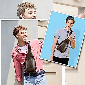 Leathario Leather Sling Bag Small For Men Women Crossbody Shoulder Chest Backpack Daypack for Work Casual Travel