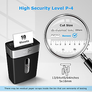 BONSEN Paper Shredder for Home Office, 10-Sheet Cross-Cut Shredder, P-4 High Security Level, Quiet Credit Card Shredder with Jam Proof System, 4 Gallons Bin (S3201)
