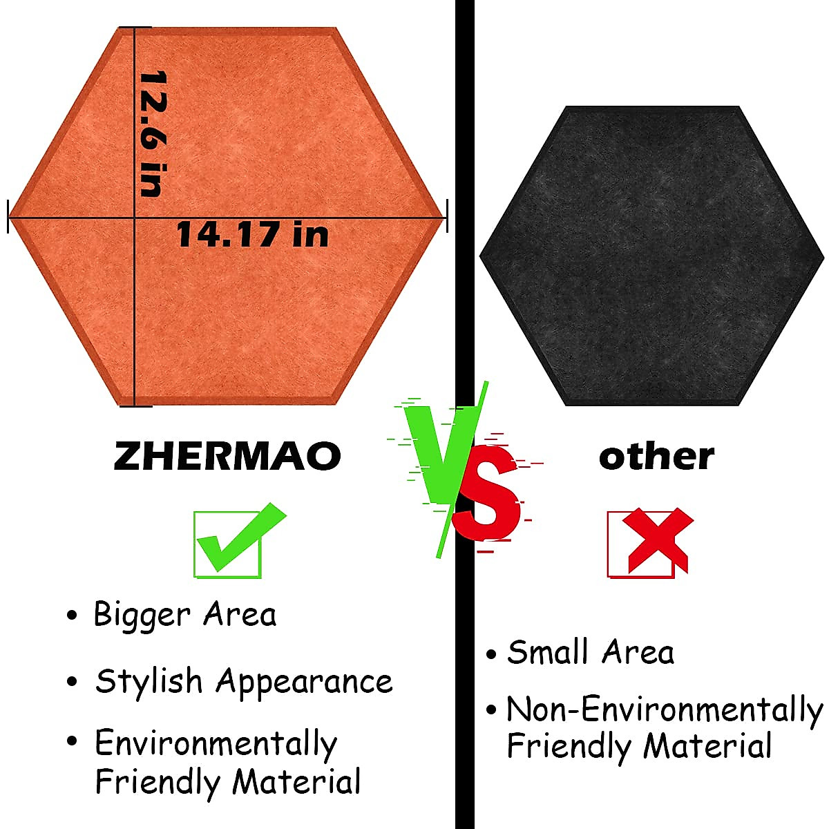 ZHERMAO 6 Pack Acoustic Panels Sound Proof Padding,14 X 13 X 0.4 Inches Sound Dampening Panels Bevled Edge Sound Panels, Used in Wall Decoration and Acoustic Treatment（Hexagon) (Pink)