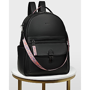 FADEON Leather Laptop Backpack for Women PU Computer Backpacks, Designer Travel Back Pack Purse with Laptop Compartment Black