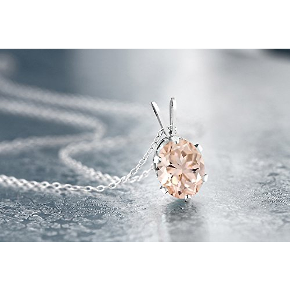 Gem Stone King 925 Sterling Silver Peach Morganite Pendant Necklace For Women (0.65 Cttw, Oval 7X5MM With 18 Inch Silver Chain)
