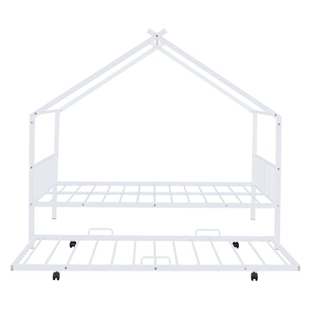 Merax Full Size Metal Floor House Bed Frame with Trundle for for Bedroom Dorm,Boys,Girls