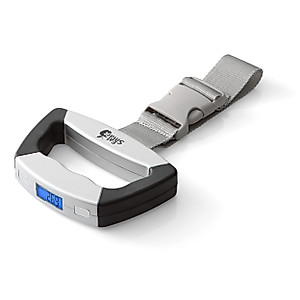 Eat Smart SmartGrip Portable Instant Read Digital Handheld Luggage Scale, Compact, Easy to Read, Lightweight, Durable, High 110 lb Capacity, Battery Included, Silver