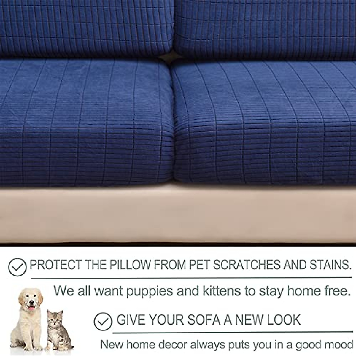 IMYOGI High Stretch Sofa Covers Sofa Cushion Covers, 1 2 3 4 Seaters L Shaped Couch Seat Slipcover, Furniture Protector Non Slip with Elastic Band for Living Room-Blue-4 Seater