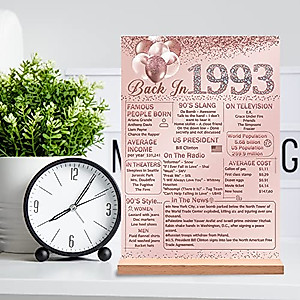 Vlipoeasn Pink 30th Birthday Anniversary Table Decoration 1993 Poster for Women, Rose Gold Back in 1993 Acrylic Table Sign with Wooden Stand, 30 Year Old Birthday Party Centerpieces Gift Supplies