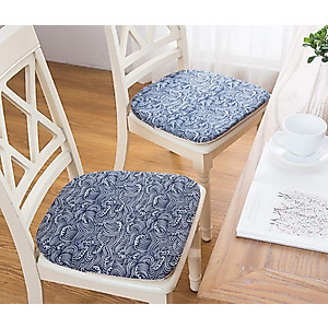 Peacewish Japanese Chair Pad Seat Cushions Cotton Linen Chair Cushion， Non Slip，Washable (Blue, Set of 2)