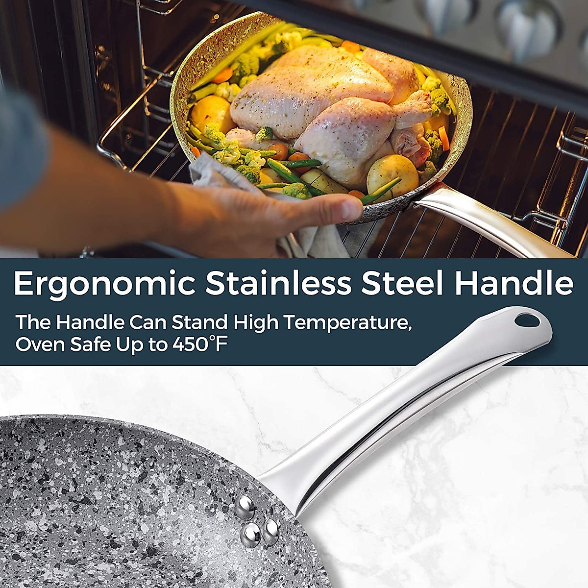 KOCH SYSTEME CS 8"+11" Premium Nonstick granite stone Frying Pan Sets, Gray Nonstick Frying Pan Sets with Lids, Aluminum Pan for Effortless Cooking, Kitchen Cookware Sets Compatible for all Stoves