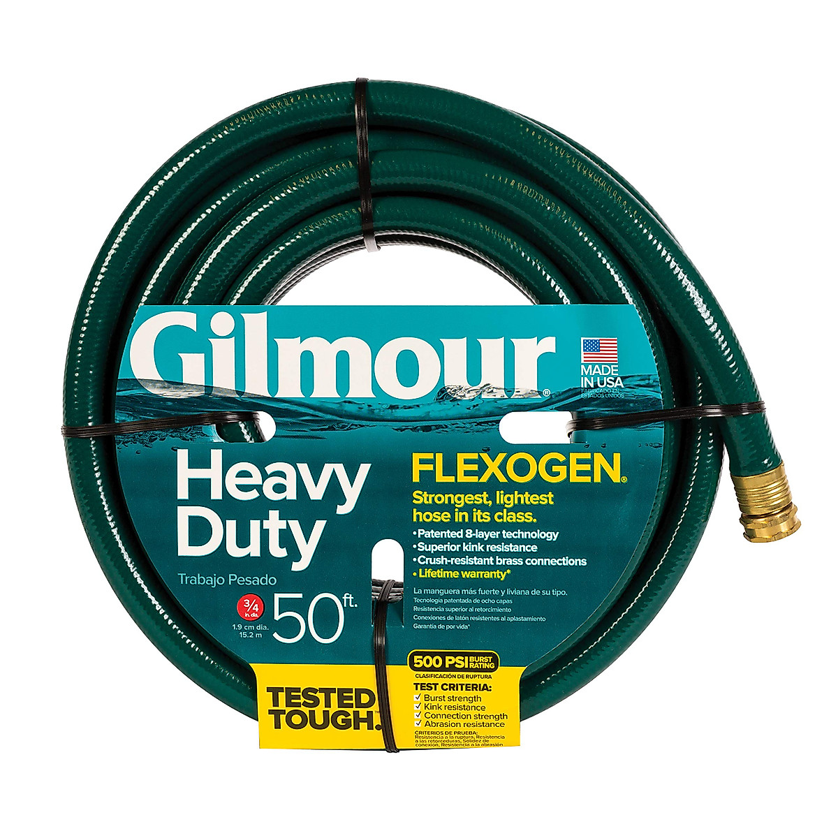 Gilmour 843501-1001 Flexogen Heavy Duty Watering Garden Hose 3/4in x 50 Feet, Green