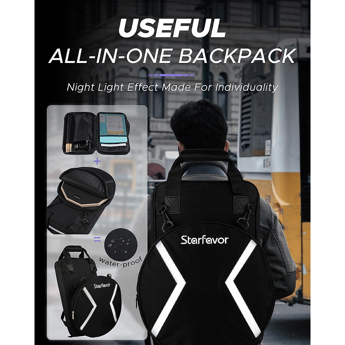 Starfavor Drum Practice Pad with Snare Drum Stand Set, 12-Inch Double Sided Silent Practice Pad Kit with Drum Sticks, Drumstick Holder, Luminous Carrying Bag, Black (Fits 8''-15'' Drums)