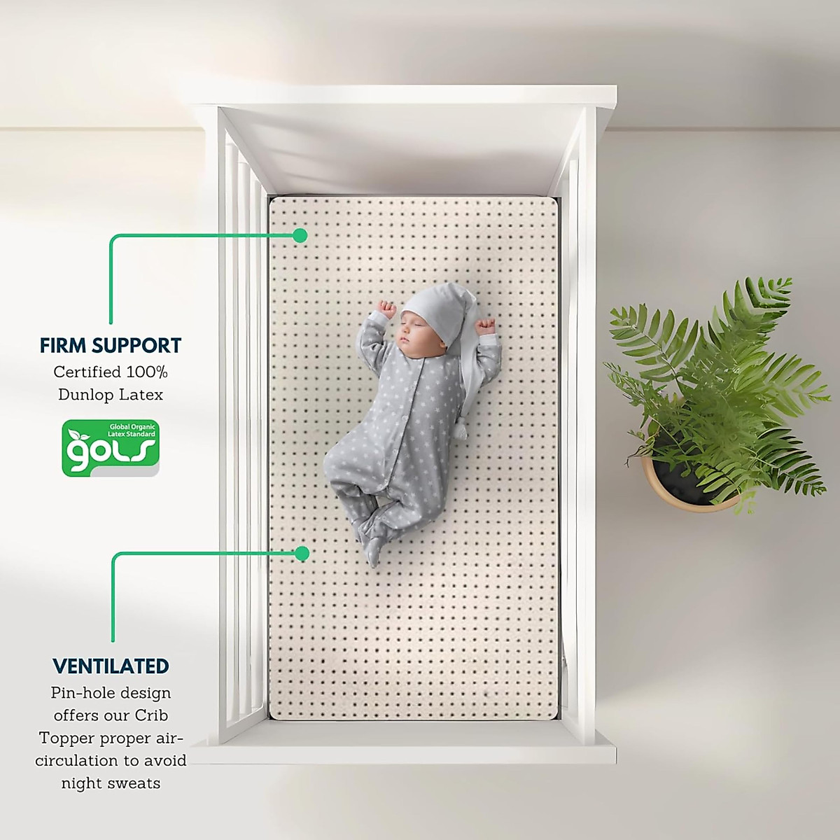 2” Inch Latex Organic Baby Crib and Toddler Bed Mattress Topper with Australian Wool Cover (Standard Crib, 52"x28"), GOLS Certified, Hypoallergenic and Breathable, Soft and Cooling, Made in USA