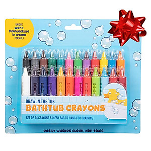 Bath Crayons Super Set - Set of 24 Draw in the Tub Colors with Bathtub Mesh Bag - Non-Toxic, Safe for Children, Won't Disintegrate in Water - Art Project gift for Kids and Toddlers