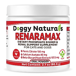 RENARAMAX Dietary Phosphate Binder for Cats & Dogs and Renal Support Supplement Powder for Pets, 120 dose (60.9 g) - (Made in U.S.A)