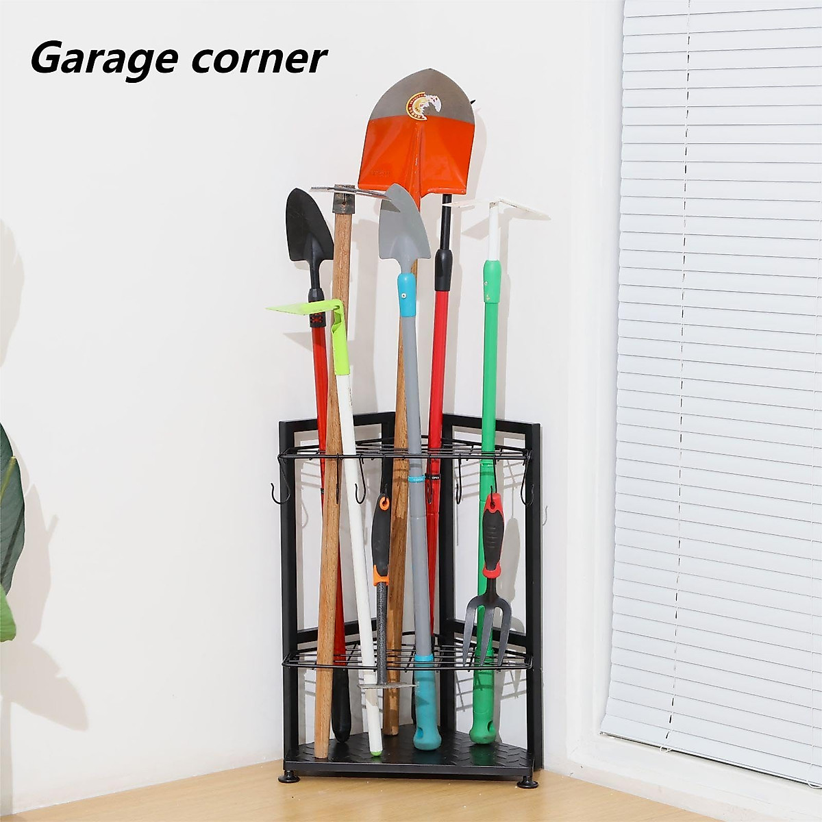 UU-Major Garden Tool Organizer for Garage Corner,Free Standing Yard Tools Rack Heavy Duty,Garage Organization and Storage Stand for Broom,Mop,Rakes,Shovel Holder for Lawn/Shed/Outdoor.