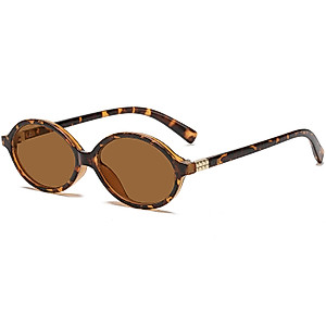 Breaksun Retro Oval Sunglasses for Women Men Small Round Sunnies 90s Vintage Style (Leopard/Brown)