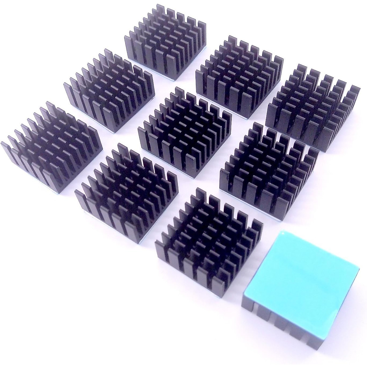 Easycargo 10pcs 20mm Heatsink Kit 20x20x10mm + 3M 8810 thermal conductive adhesive tape, cooler Heat Sink for cooling GPU IC Chips VRAM VGA RAM (20mmx20mmx10mm)