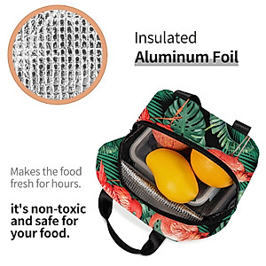 Docsckus Insulated Lunch Bag Water-resistant Cooler Tote Box with Zipper for Women Work Picnic Travel Pink Flamingo Palm