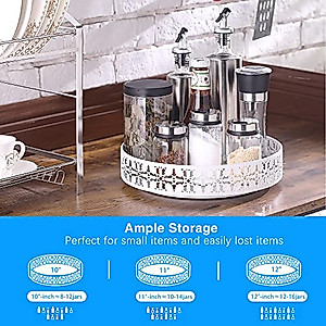MIHIRO Metal Lazy Susan Organizer, Rotating Tray, Lazy Suan Turntable for Cabinet, Kitchen Countertop Spice Organizer, Lazy Susan for Dining Table with Non-Slip Pad (11''+12'', White)