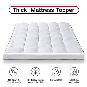Homemate Queen Mattress Topper,1800TC Cooling Mattress Pad Cover for Deep Sleep, Extra Thick 3D Snow Down Alternative Overfilled Plush Pillow Top with 8-21 Inch Deep Pocket - Queen Size, White