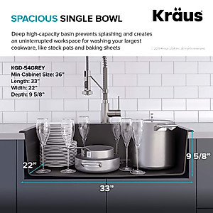 Kraus KGD-54GREY Forteza Granite Kitchen Sink, 33 Inch, Grey