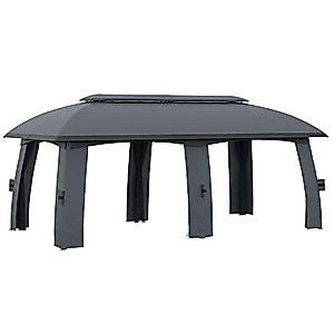 Outsunny 10' x 20' Patio Gazebo, Outdoor Gazebo Canopy Shelter with Netting, Vented Roof, Steel Frame for Garden, Lawn, Backyard, and Deck, Dark Gray