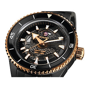 Rado - Captain Cook - 43 mm- Men - Swiss Watch - High-Tech Ceramic - Automatic – Matte Black and Rose Gold